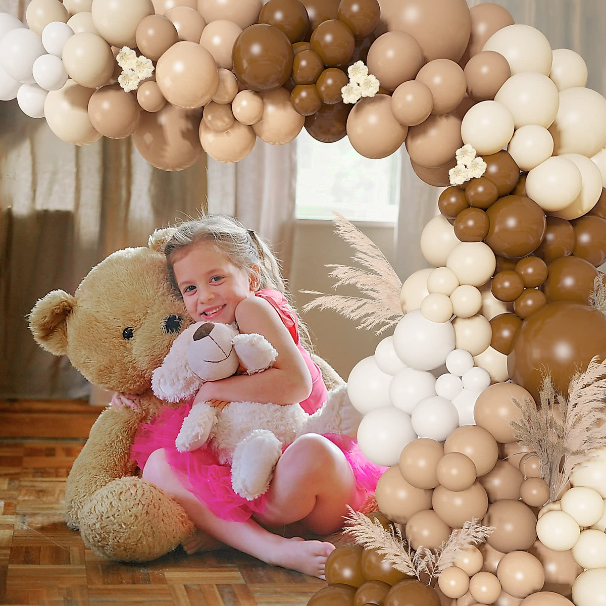 142Pcs Brown Balloons Garland Arch Kit Nude Coffee Brown Boho Blush Tan Neutral Balloons for Teddy Bear Baby Shower Neutral Woodland Wedding Jungle Safari Wild One Birthday Party Decorations