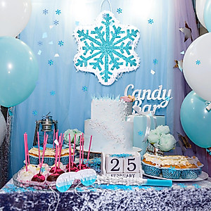 Deekin Snowflake Piñata Christmas Winter Piñata Pull String Blue Snowflake Decors for Winter Theme Party Birthday Party Game Supply for Christmas Party Decorations