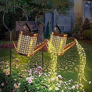 2 Pack Solar Watering Can with Lights,Solar Lanterns Outdoor Hanging Waterproof Garden Decor,Solar Lights Outdoor Garden Decorative,Retro Metal Solar Garden Lights Yard Decorations for Lawn Path Patio