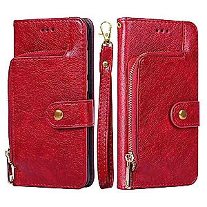 YOUKABEI MojieRy Phone Cover Zipper Wallet Folio Case for Oppo REALME 7 PRO, Premium PU Leather Slim Fit Cover for REALME 7 PRO, 1 Photo Frame Slot, 3 Card Slots, Dirt-Proof, Red