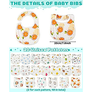 40 Pcs Muslin Baby Bibs Bandana for Boys Girls Newborn Infant Cotton Adjustable Baby Drool Bibs Unisex Absorbent Soft Waterproof Toddler Bibs for Baby Feeding, Teething and Drooling