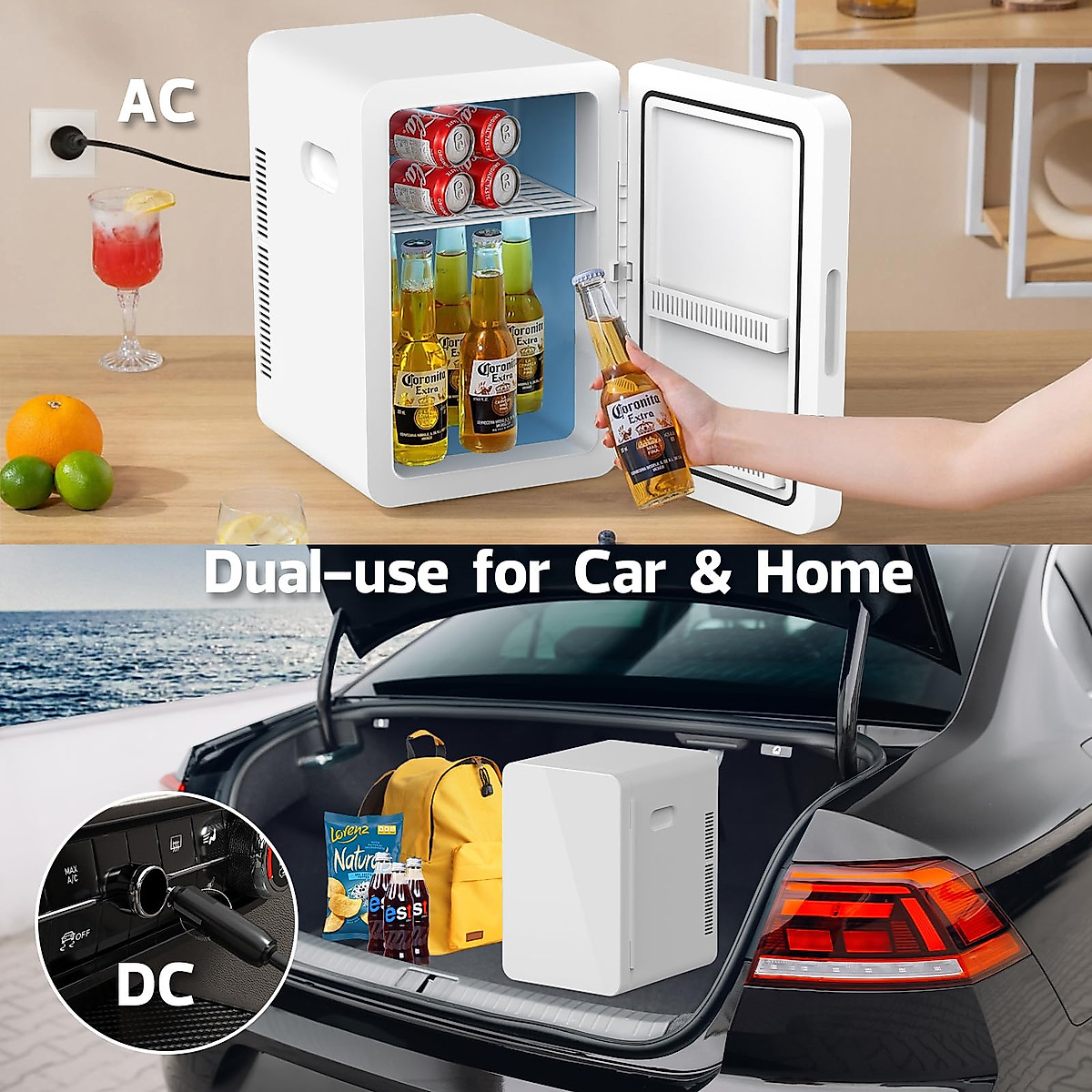 advwin 22L Mini Fridge for Bedroom, 30 Cans Portable Cooler & Warmer Compact Refrigerators with AC/DC Power for Skin Care, Beverage, Cosmetics, Food, Drinks, Office Desk Dorm Room, Chic White