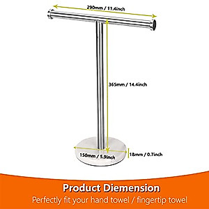 Kalitro Towel Rack with Natural Marble Base T-Shape Hand Towel Holder Stand SUS304 Stainless Steel for Bathroom Vanity Countertop Brushed Nickel Finish (Silver)