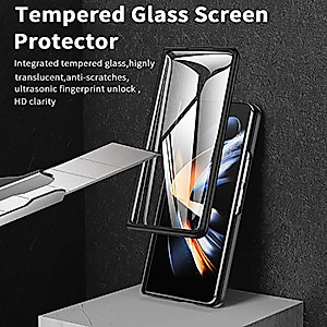 spoovcto for Samsung Galaxy Z-Fold-4 Case: Spring Hinge Protection & Kickstand Dual Layer Protective with Built-in Screen Protetctor Phone Case for Galaxy Z Fold 4 5G 2022 (Lychee Pattern-Black)