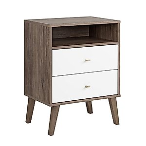 Prepac Milo 2-drawer Tall Nightstand with Open Shelf, Drifted Gray and White