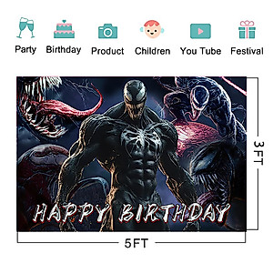 Super Hero Backdrop for Happy Birthday Party Decorations Venom Background for Baby Shower Party Cake Table Decorations Supplies Superhero Theme Banner 5x3ft