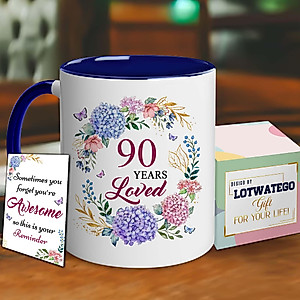 LOTWATEGO 90th Birthday Gifts For Women - 1934 Birthday Gifts For Women - 90 Years Loved Mug - Gifts For Women Turning 90-90 Year Old Gifts For Women, Mom, Grandma, Aunt, Sister - Accent Navy 11OZ
