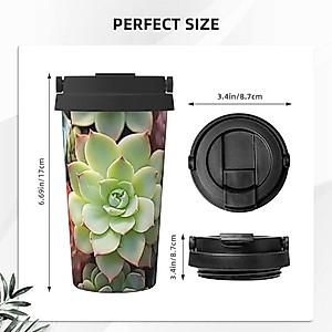 GTKSYNVE Reusable Coffee Mug with Lid and Handle, Cactus Succulents Tumbler for Hot & Cold Drinks 16oz Stainless Steel Insulated Coffee Tumblers Double Wall Vacuum Thermal Cup