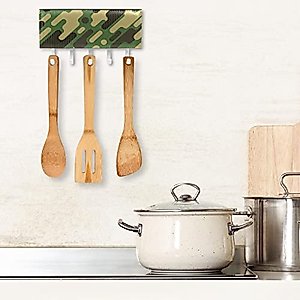 Camouflage Mail Holder Organizer and Key Hooks PU Front, Self Adhesive Key Rack with 5 Hooks Perfect for Entryway, Hallway，Bathroom ，Kitchen