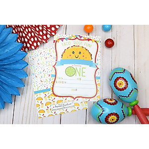 Taco 'Bout Fun Taco Themed First Birthday Fiesta Party Invitations, 20 5x7 Fill In Cards with Twenty White Envelopes by AmandaCreation