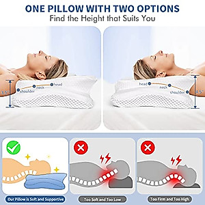 Cervical Pillow for Neck Pain Relief, Contour Memory Foam Pillows for Sleeping, Ergonomic Orthopedic Neck Support Pillow for Side, Back, Stomach Sleepers, Neck Pillow with Breathable Pillowcase, White