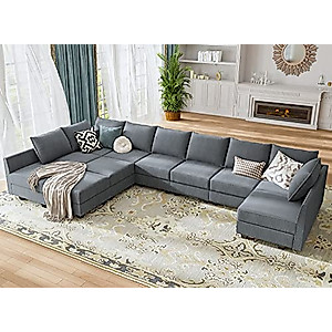 HONBAY Convertible U Shaped Modular Sofa Sectional Modular Couch with Chaise Oversized Sofa Sleeper Couch for Large Living Room, Bluish Grey