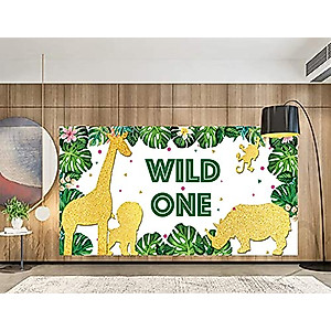 TUTA Large Wild One Banner | 1st Birthday Party Supplies Decoration | Jungle Safari Animal 1st Bday Party Banner | Baby First Birthday Backdrop Background for Boy or Girl Green - 6.6 x 3.3 FT
