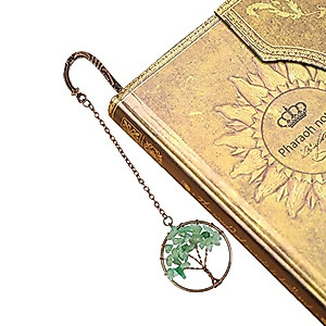 KVREET Natural semi-Precious Stone Vintage Bookmark Green Aventurine Jewelry Ruler Chakra Tree of Life Pendant Healing Crystal for Book Lovers, Women, Children and Kids Gifts(Green Aventurine)…