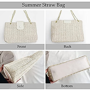 Straw Tote Bags Fashion Satchel Shoulder Handbag Summer Chain Purse Crossbody Beach Bags for Women 2023(White)