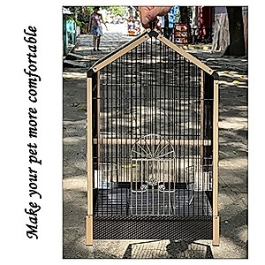 Flat top Bird Travel cage,21 inch Parrot Carrier with Wooden Perch Feeding Cup for Conures Cockatiel Parakeets（Aluminum Frame）