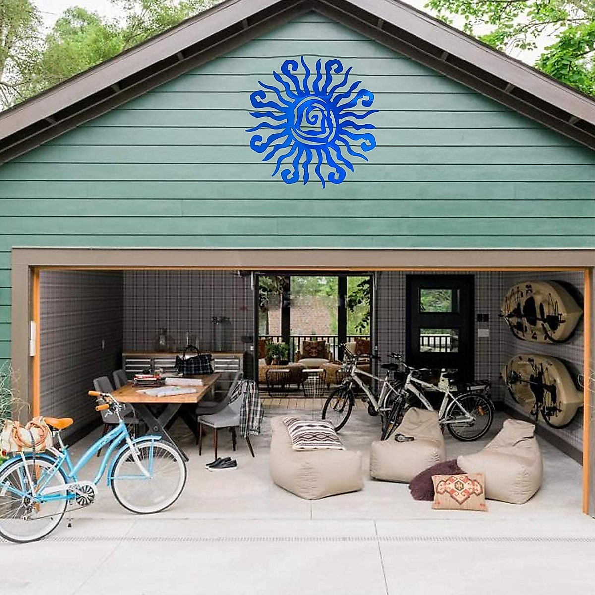 Kufika Wacky Sun Outdoor Metal Wall Art, 3D Metal Sun Wall Decor Hanging for Home Garden Patio Fence Decorations, 24" Blue