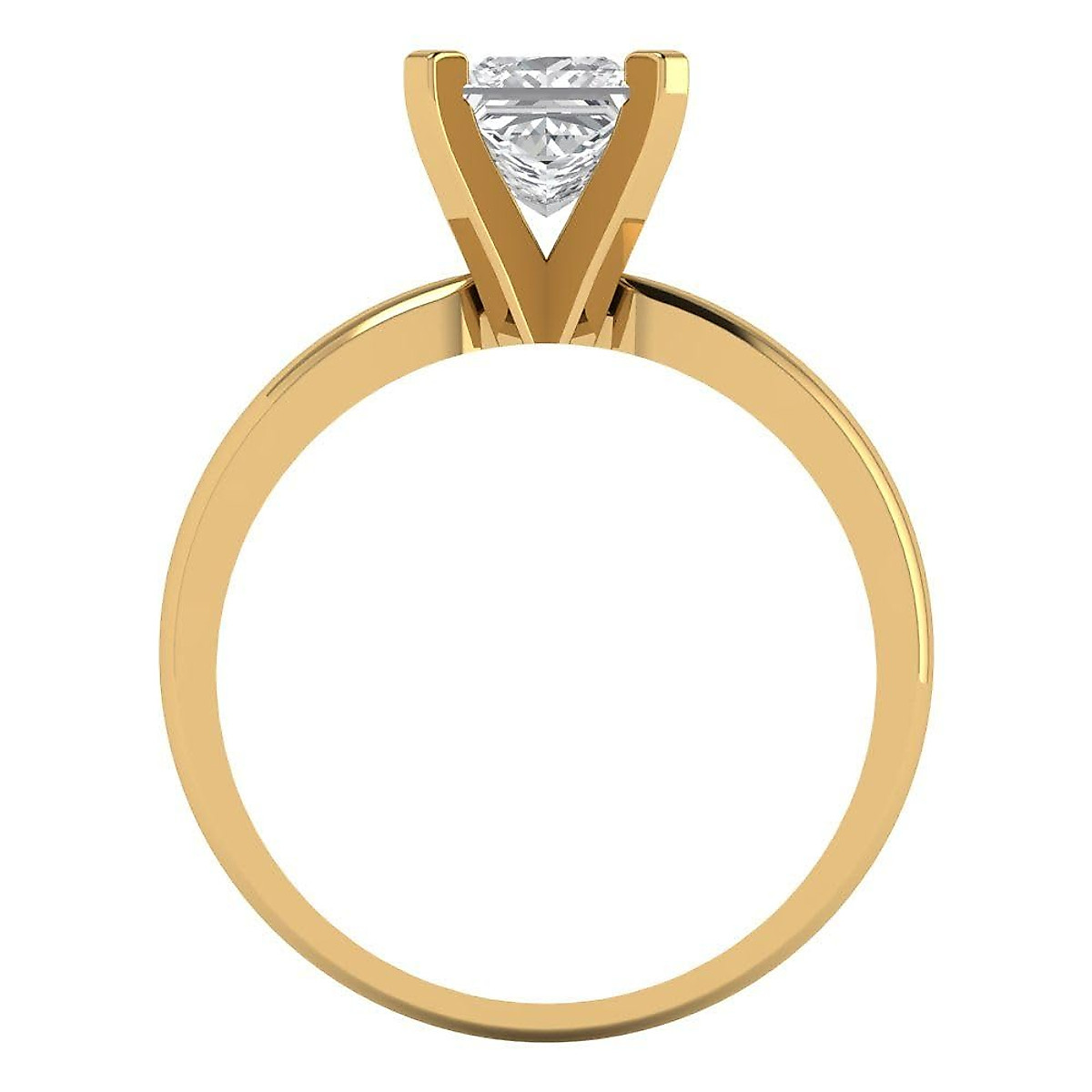 Clara Pucci 0.95ct Princess Cut Solitaire Stunning Genuine Lab Created White Sapphire Classic Statement Ring 14k Yellow Gold Size 5.25