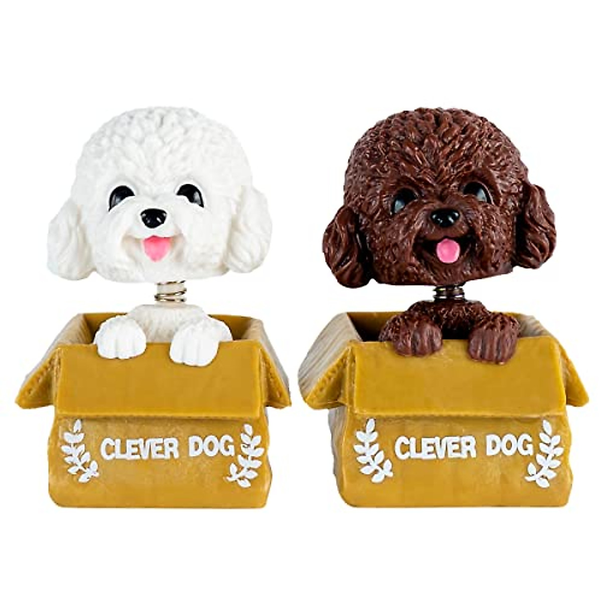 OKAZAVRA 2PCS Shaking Head Dog Decor Bobble-Head Toys for Car Interior Dashboard Ornament, Dog Cake Topper Doll, Clever Dog Doll