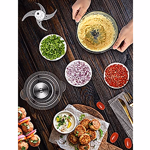 Electric Food Processor & Vegetable Chopper, Elechomes High Capacity 8-Cup Blender Grinder for Meat, Onion, Powerful 300W Motor & 4 Detachable Dual Layer Stainless Steel Blades, BPA-Free Glass Bowl