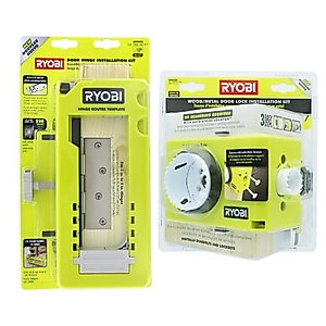 Ryobi A99HT2 Door Hinge Installation Kit/Mortiser Template Bundled with Ryobi A99DLK4 Wood and Metal Door Lock Installation Kit for Installing Deadbolts and Locksets