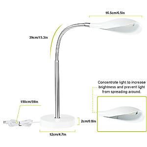 DLLT Dimmable LED Desk Lamp with 3 Light Modes, Eye-Caring Reading Light with Touch Control and 360°Flexible Neck, Bedside Nightstand Lamp for Study Office Bedroom, USB Cable Adapter, White