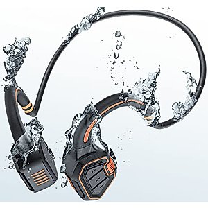 Bone Conduction Headphones Bluetooth IPX8 Waterproof Swimming Headphones, 16G MP3 Player 2 Pack Magnetic Charging Cables Wireless Open-Ear Headphones Bluetooth 5.1 with Mic for Running Driving, Orange