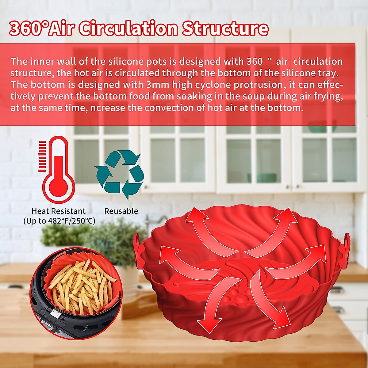 2Pcs Air Fryer Silicone Pot - 8.5 Inch Air Fryer Silicone Liners Round Food Safe Non Stick Air Fryer Basket Oven Accessories,Reusable Replacement of Flammable Parchment Liner Paper Fits 5QT Air Fryer