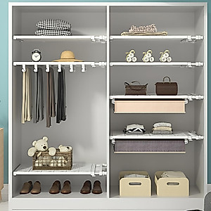 HabiWell Adjustable Closet Organizer Storage Shelf for Cabinet Kitchen Rack Space Saving Wardrobe Closet Shelves Cabinet Holders (Width 11.8 inch, Length 21-35.4 inch)