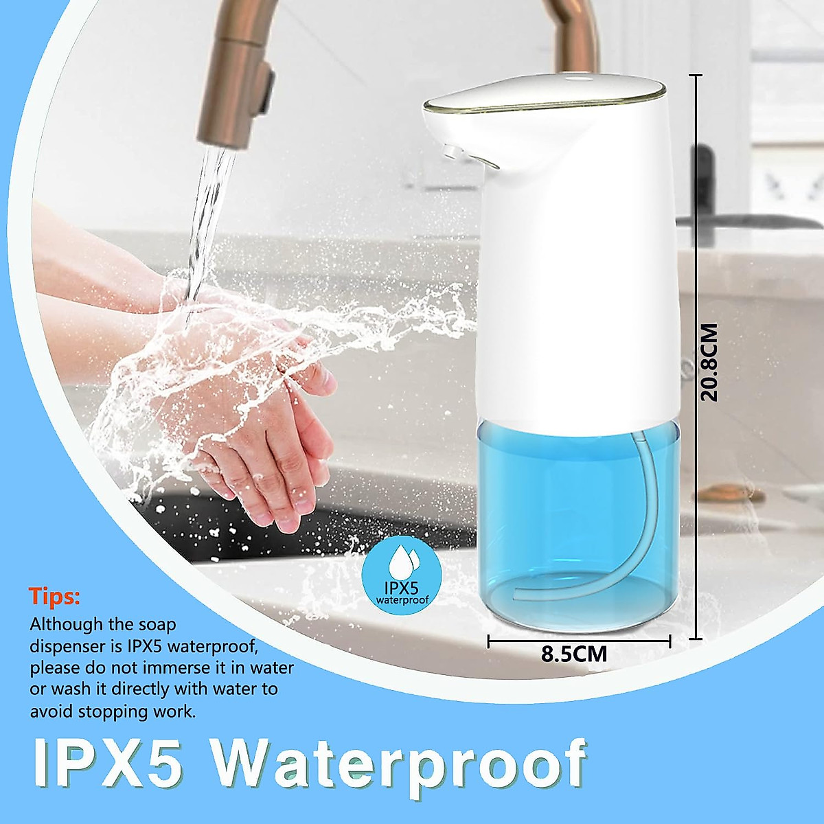 Higoney Automatic Foaming Soap Dispenser, 16.9oz/500ML Touchless Hand Soap Dispenser& Dish Soap Dispenser,2 Gear Foaming Adjustable, USB Rechargeable, for Bathroom, Kitchen, Office, Hotel