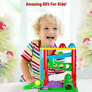 WALA - Pound a Ball Dinosaurs Toy - Super Durable Toddler Girls and Boys Toys - Comes with Ball Tower, Ball, Hammer, and 7 Dinosaur Toys for Kids - Educational Baby Hammer Toy - STEM Development