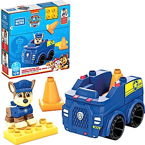 MEGA BLOKS Paw Patrol Chase's Patrol Car Building Set with 1 Chase Figure, 10 Blocks and Special Pieces, Toy Gift Set for Ages 3 and Up