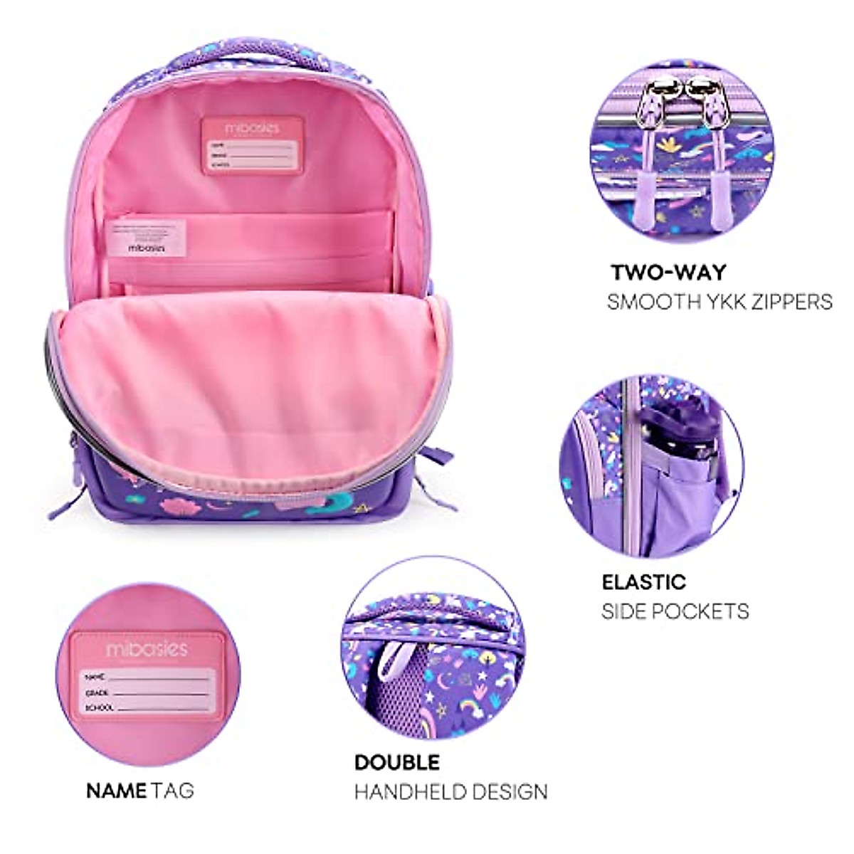 mibasies Unicorn Backpack for Girls 5-8, Large Capacity elementary school backpack(Purple Unicorn)