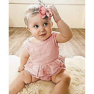 Yoawdats Newborn Baby Girl Romper Cotton Linen Bodysuits Ruffle Sleeve Summer Jumpsuit Outfits Clothes (0-6 Months, Y Pink)