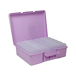 Everything Mary 4" x 6" Photo Storage Box, Purple - 16 Inner Organizer Cases - Portable Multi-Purpose Storage