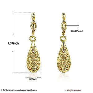 WSKFLY Gold Dangle Earrings for Women, 18K Gold Plated Waterdrop Cutout Drop Earrings (Gold)