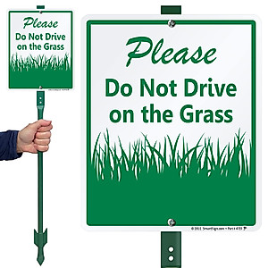 SmartSign 12 x 10 inch “Please Do Not Drive On The Grass” LawnBoss Yard Sign with 3 foot Stake, 40 mil Laminated Rustproof Aluminum, Green and White, Set of 1, Made in USA