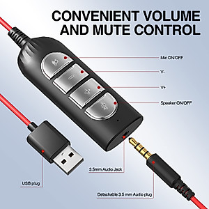 DATAFY USB Headset with Microphone for PC, in-line Wired Computer Laptop Headphones with Noise Cancelling Microphone, Business Headset for Home Office, Online Class Skype Zoom, Foldable On Ear Design