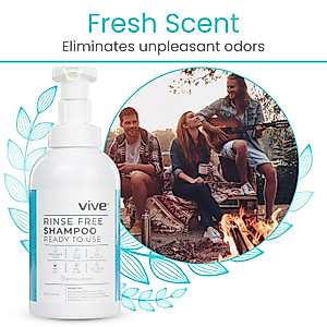 Vive Rinse Free Shampoo (4 Pack) - 16 Ounce Waterless Foam Wash For Elderly, Bedridden Patients, Women, Men - No Water Shower Cap Alternative For Washing Sensitive Skin - For Hospital, Camping, Hiking