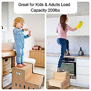 Wooden 2 Step Stool for Kids, Victostar 2 Step Stool for Bathroom, Potty Training, Kitchen and Closet, Perfect for Kids and Adults