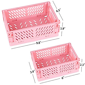 Tixill 2-Pack Mini Foldable Plastic Baskets for Organizing and Storage, Collapsible Storage Crate for Home Kitchen Bedroom Bathroom Office (5.9x3.8x2.2, Pink)