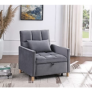 LKTART Sofa Bed Convertible Sofa Chair with Pillow Pull-Out Sofa Bed Velvet Folding Footstool Guest Bed Suitable for Bedroom, Living Room, Apartment