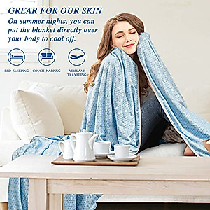 Inhand Cooling Blanket for Hot Sleepers Sleeping Night Sweats, Cooling Throw Blanket Queen Full Size(79''x86'') Arc-Chill Q-Max >0.45 Cool Fiber, 100% Cotton Summer Blanket Ultra Cold Breathable, Blue