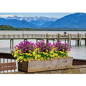 Triarrhena 9Pcs Artificial Flowers Outdoor UV Resistant Fake Plants,Faux Shrubs Plastic Arrangement for Hanging Planter Home,Wedding Porch ,Window,Farmhouse,Garden Décor (Fuchsia or Magenta, Yellow)