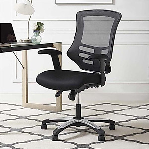 Pemberly Row Adjustable Swivel Mesh Fabric Office Chair in Black