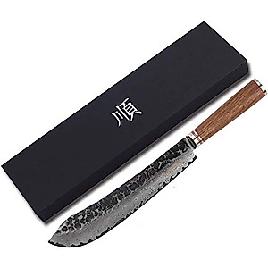 YOUSUNLONG Breaking Knives 10 inch Pro Bull Nose Butcher Knife Japanese Hammered Damascus Steel Natural Walnut Wooden Handle