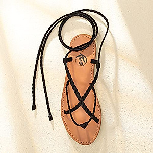 Trary Black Tie Up Sandals for Women Summer Lace Up Open Toes Sandals Elegant Strappy Flat Sandals Wedding Sandals for Bride Wrap Ankle Strap Gladiator Sandals