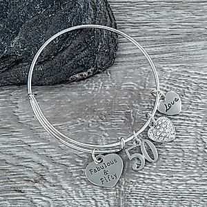 Infinity Collection 50th Birthday Charm Bracelet, Fabulous and Fifty Birthday Gifts for Women, 50th Birthday Gift Ideas