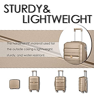 Somago 2 Piece Luggage Set Carry On Suitcase 20 INCH Lightweight Hard Shell PP Suitcase with TSA Lock Spinner Wheel 22x14x9 Airline Approved (Noble Golden)