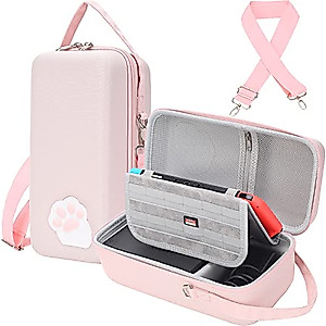 Pemalin Pink Cute Cat Paw Case Compatible with Nintendo Switch/Switch OLED - Hardshell Travel Carrying Case fit Switch Console & Various Game Accessories with Removable Shoulder Strap.